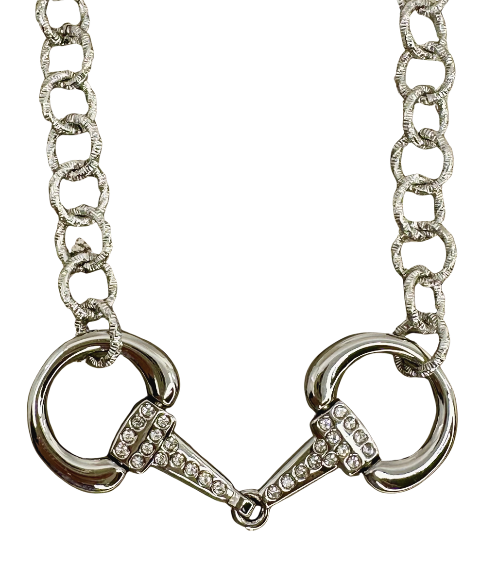 Sterling Plated Vintage Chain and Horse-bit Necklace with Rhinestones ...